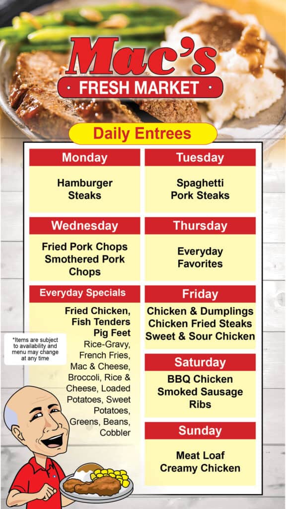 Deli Menu – Monroe Winsboro – Mac's Fresh Market