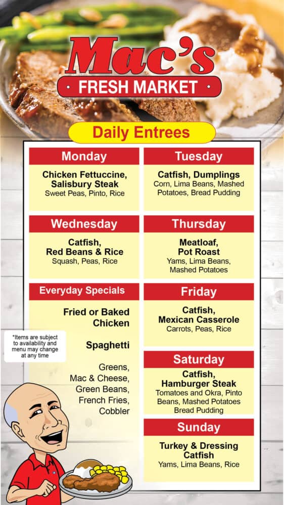 Deli Menu – Ridgeland – Mac's Fresh Market